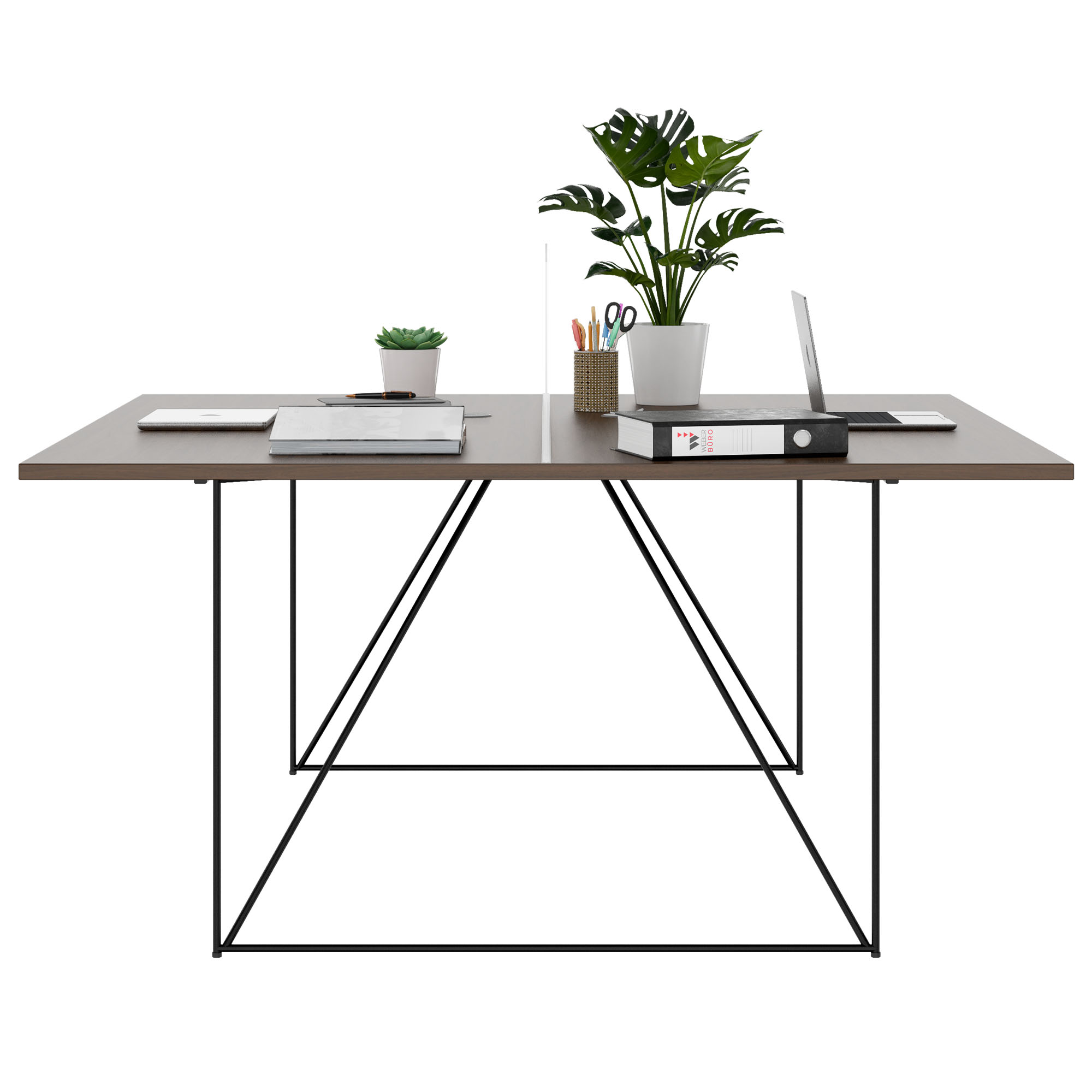 AIR DUO Team-Schreibtisch | 1600 x 1600 mm, elektrifiziert, Nussbaum ...