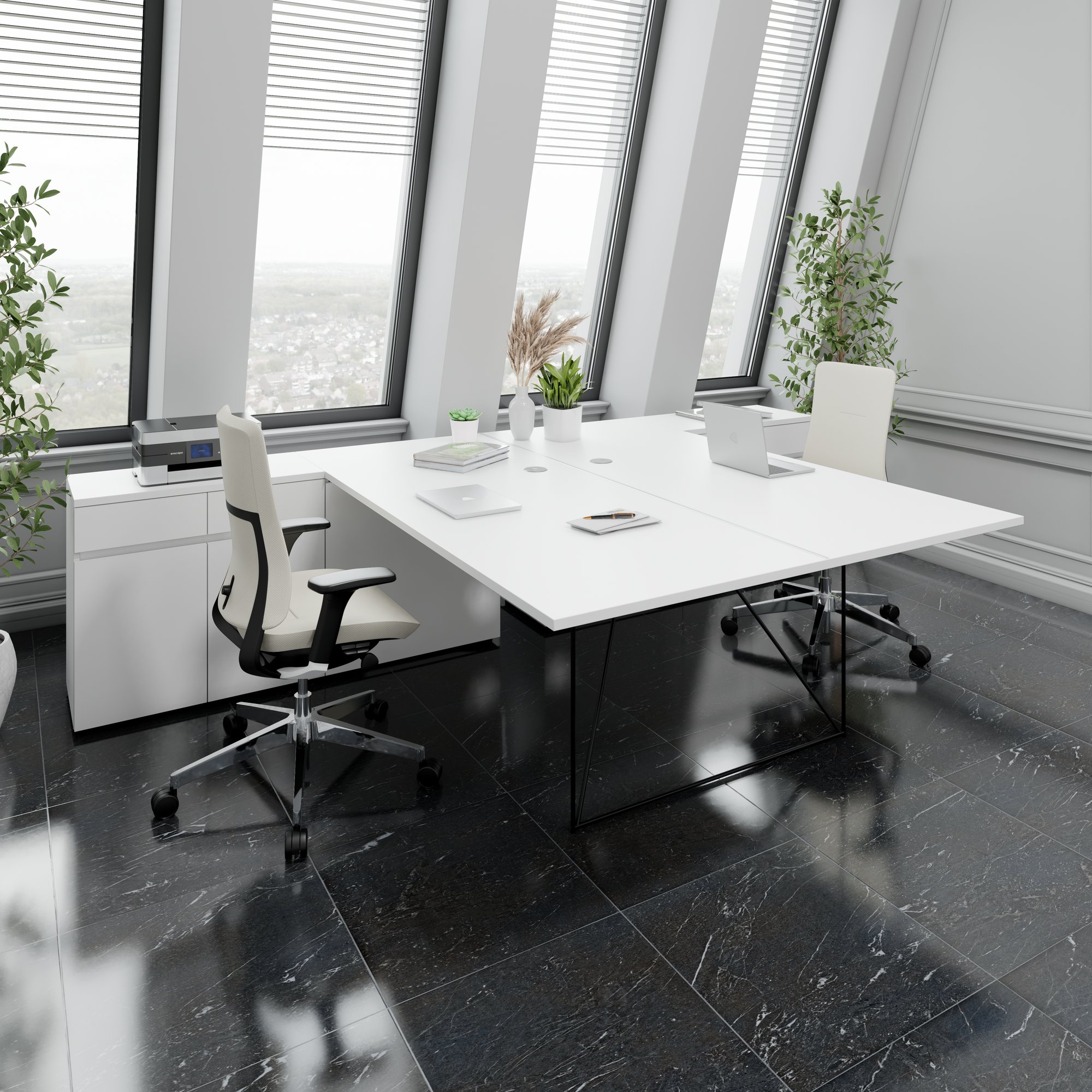 AIR DUO Team-Schreibtisch mit Sideboards | 1600 - 2000 x 3200 mm ...