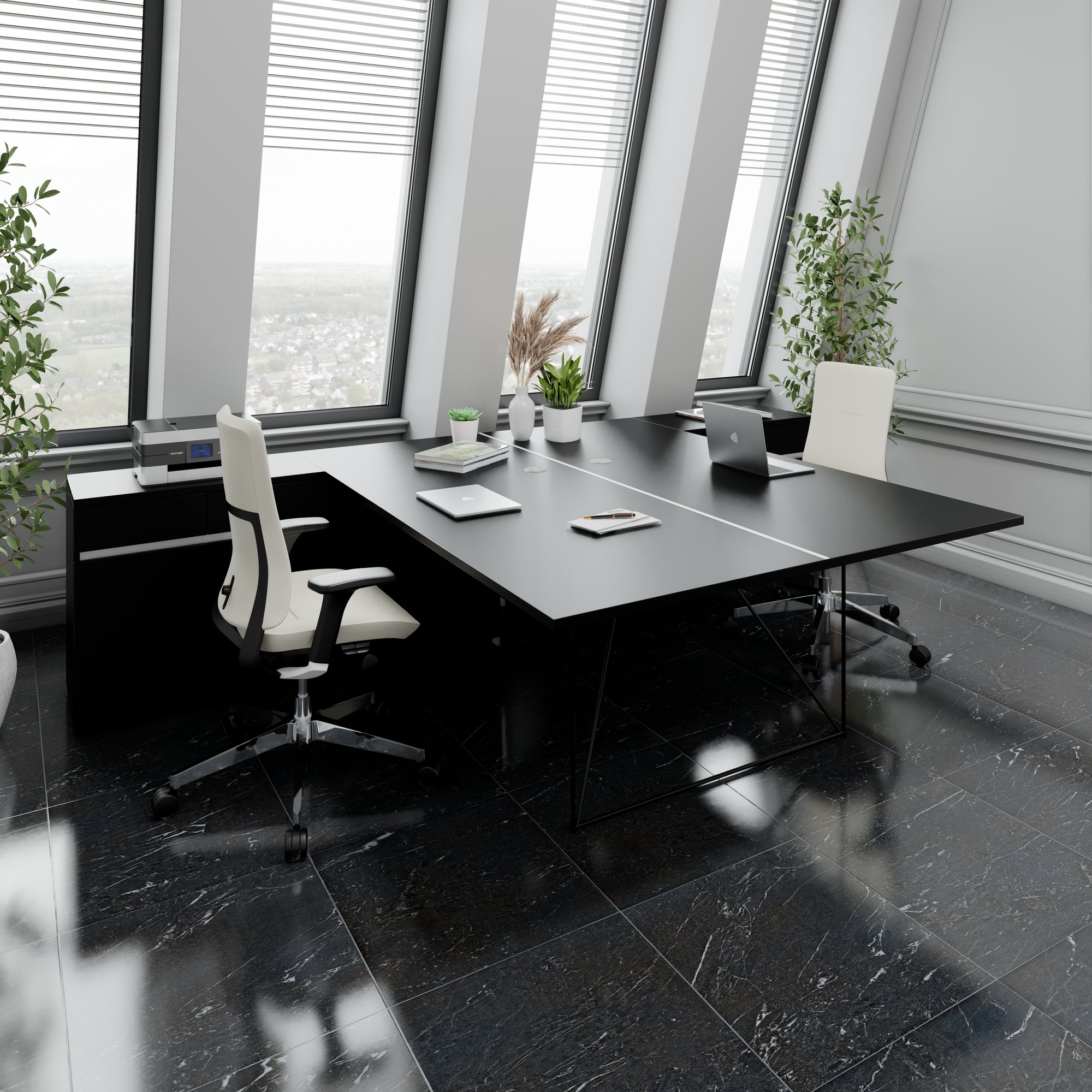 AIR DUO Team-Schreibtisch mit Sideboards | 1600 - 2000 x 3200 mm ...