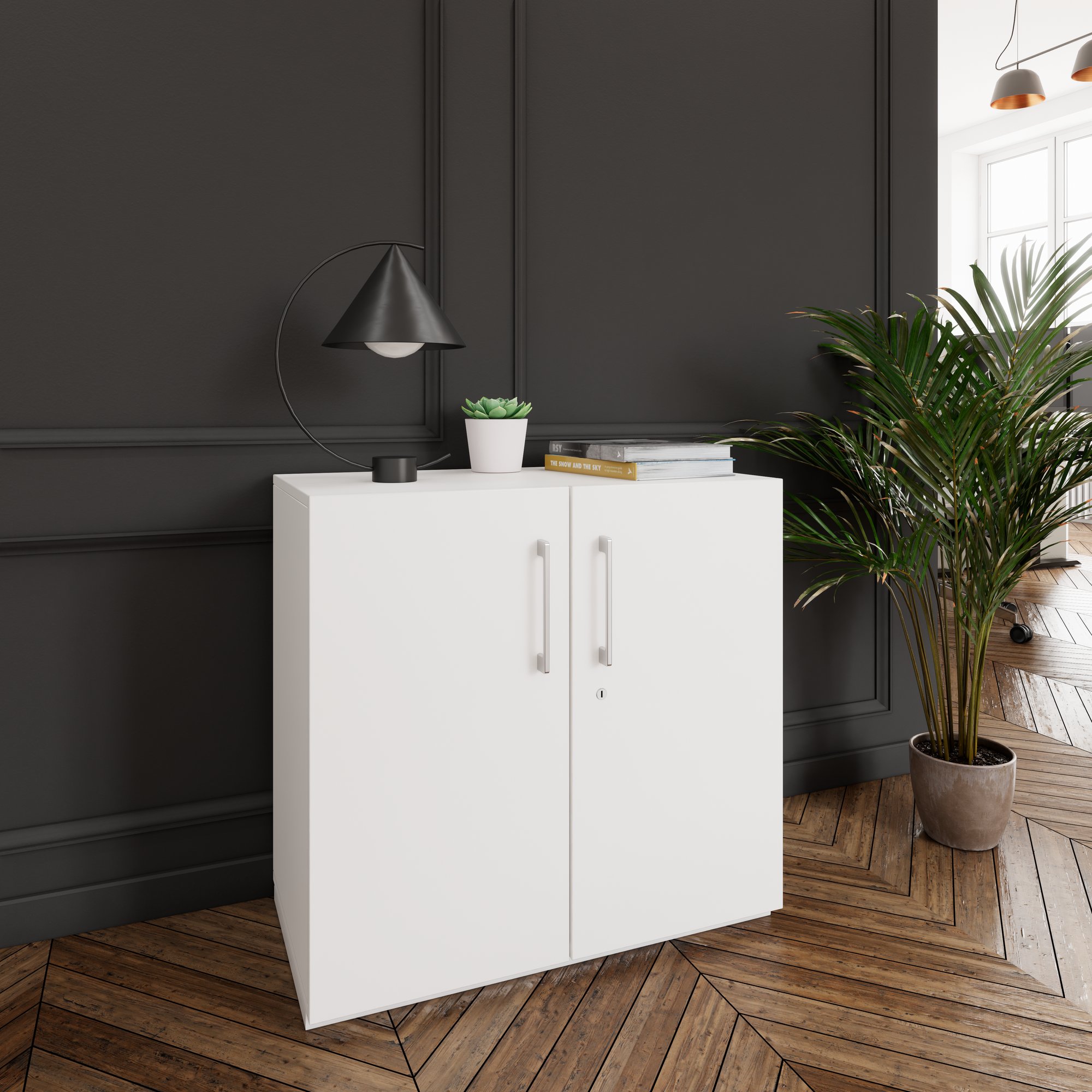 PRO Flügeltürenschrank | 2 OH, 800 - 1200 x 770 mm, Soft-Close, Weiß | WeberBÜRO