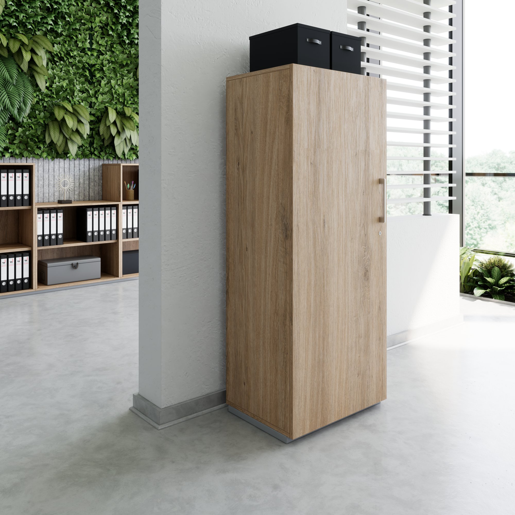 PRO Flügeltürenschrank | 4 OH, 400 - 600 x 1510 mm, Soft-Close, Natureiche | WeberBÜRO