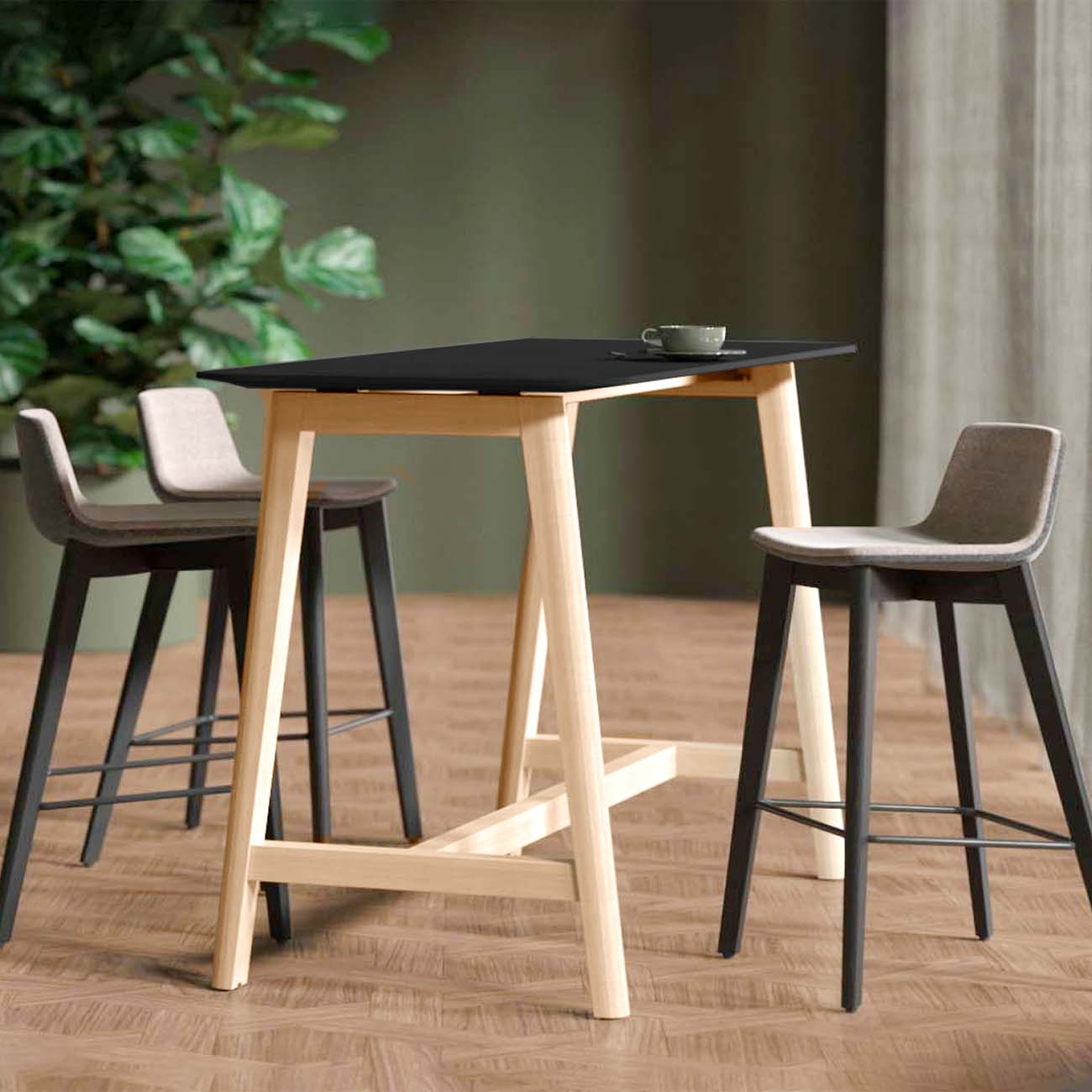 NOVA WOOD Hochtisch | 1200-1800 mm, Massivholz-Gestell, HPL | WeberBÜRO