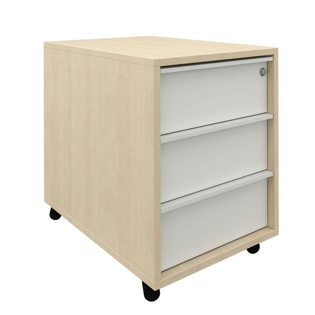 Rollcontainer NOVA 600 mm tief Ahorn-Weiß 3 Schubladen mit eleganter ...