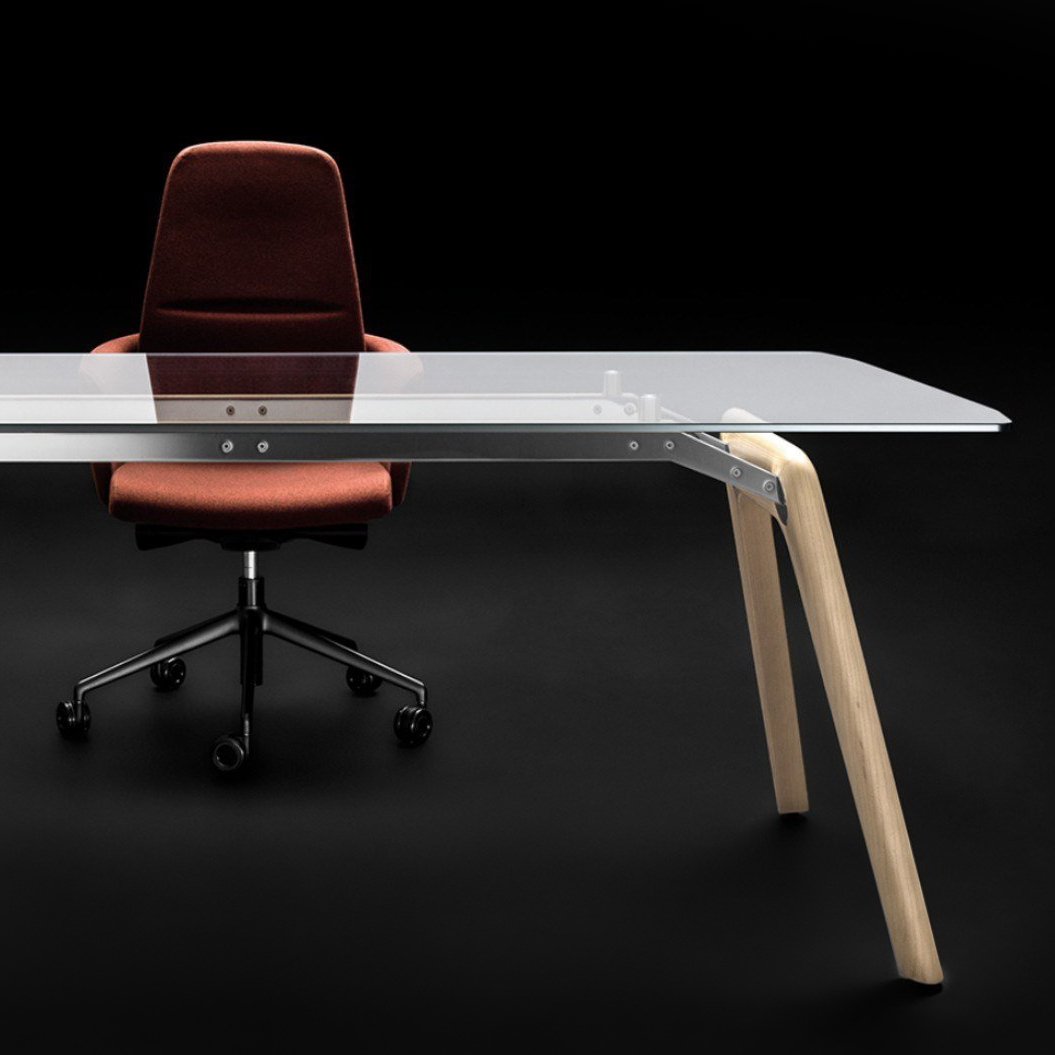 BRALCO RAIL Schreibtisch | 1800 - 2400 mm | Glas-Tischplatte, Eiche ...